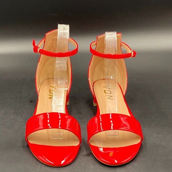 YDN | Shoes | Ydn Red Patent Leather Open Toe Low Heels Slippers Ankle ...